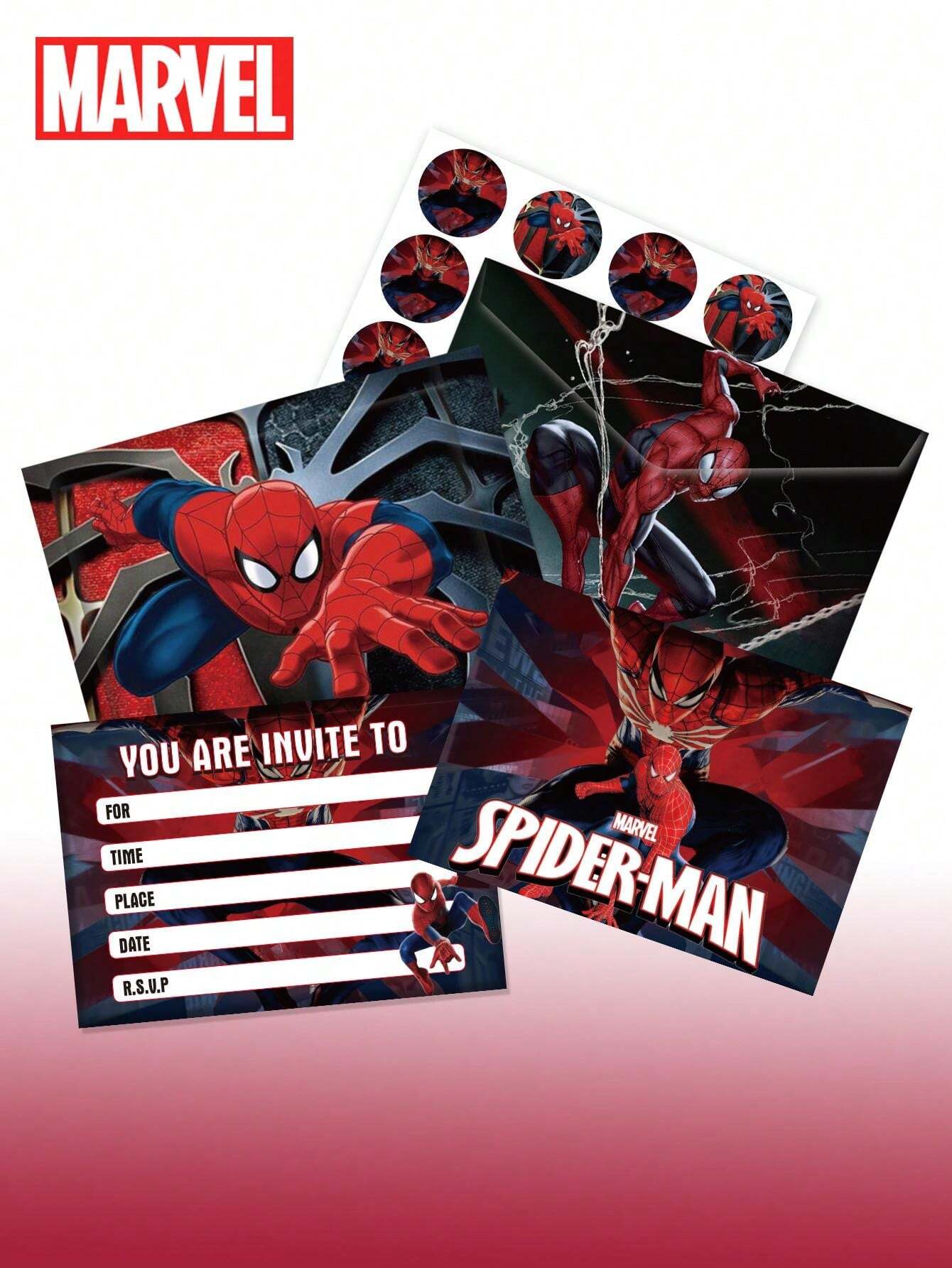 Marvel 12 Sets Marvel Officially Licensed Spider-Man Party Invitations ...
