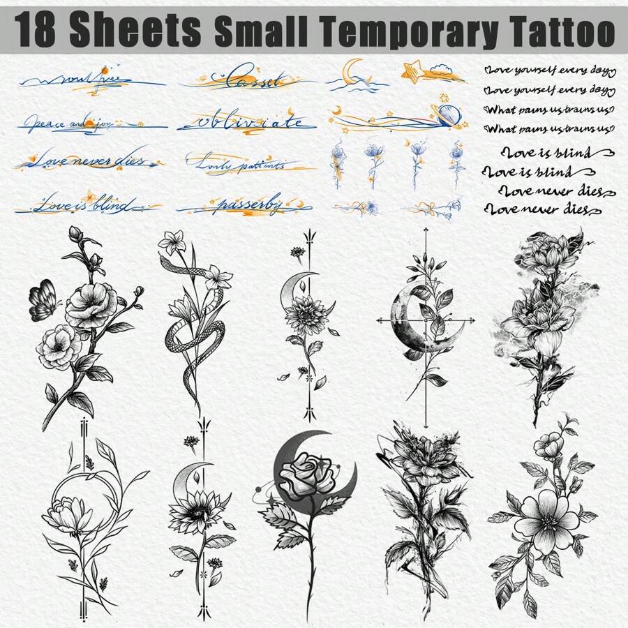 18 Sheets Body Markers Tattoo Temporary Realistic, Temporales Woman ...