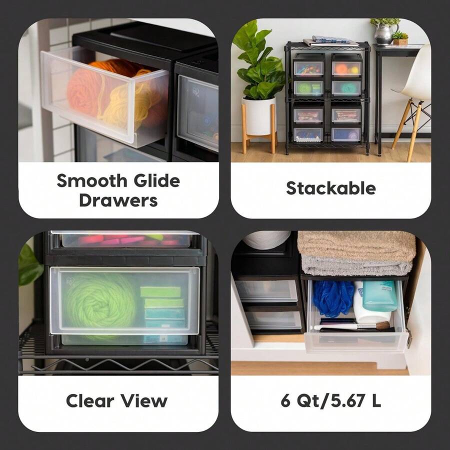 6 Qt. Plastic Drawer Storage Organizer Stacking Drawers, 8-Pack ...