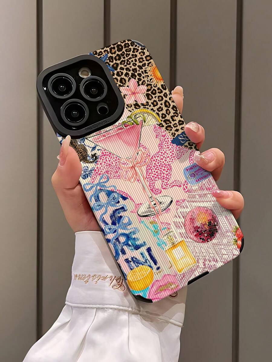 Cheetah 1pc Stylish Leopard Print & Splicing Pattern Faux Leather Soft 3D Shockproof Phone Case ...