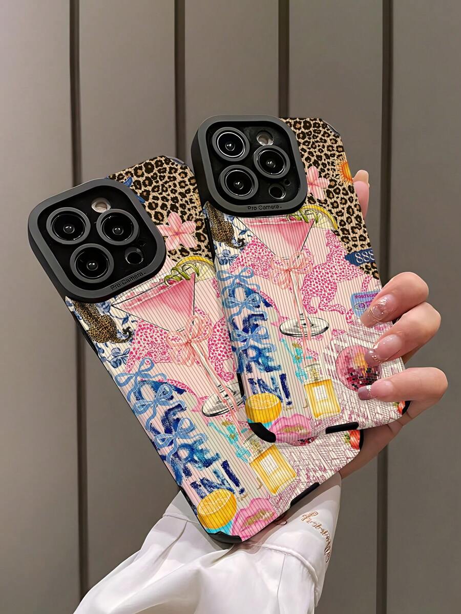 Cheetah 1pc Stylish Leopard Print & Splicing Pattern Faux Leather Soft 3D Shockproof Phone Case ...