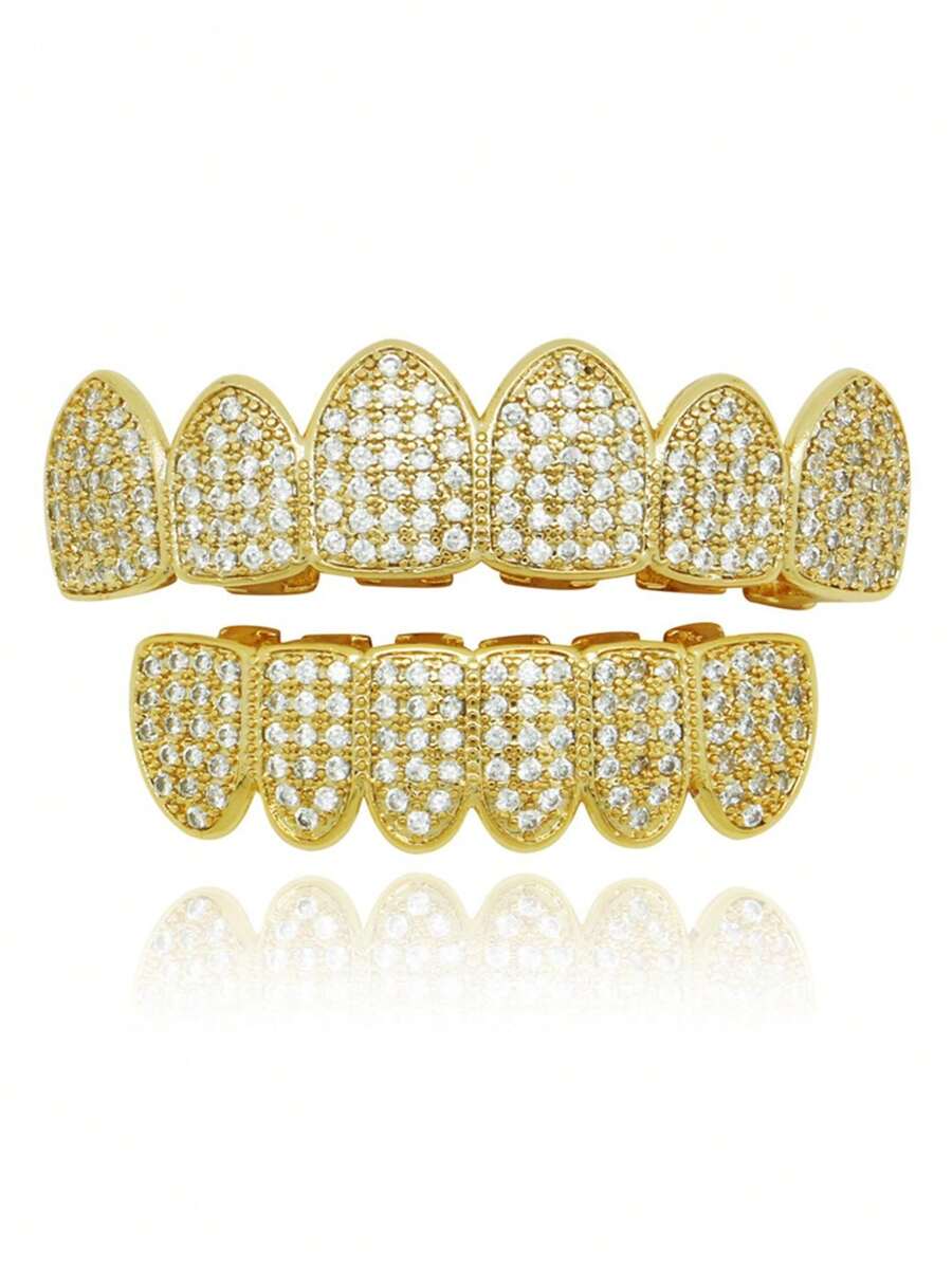 A Set Of Fashionable Top And Bottom Teeth With Sparkling Cubic Zirconia ...