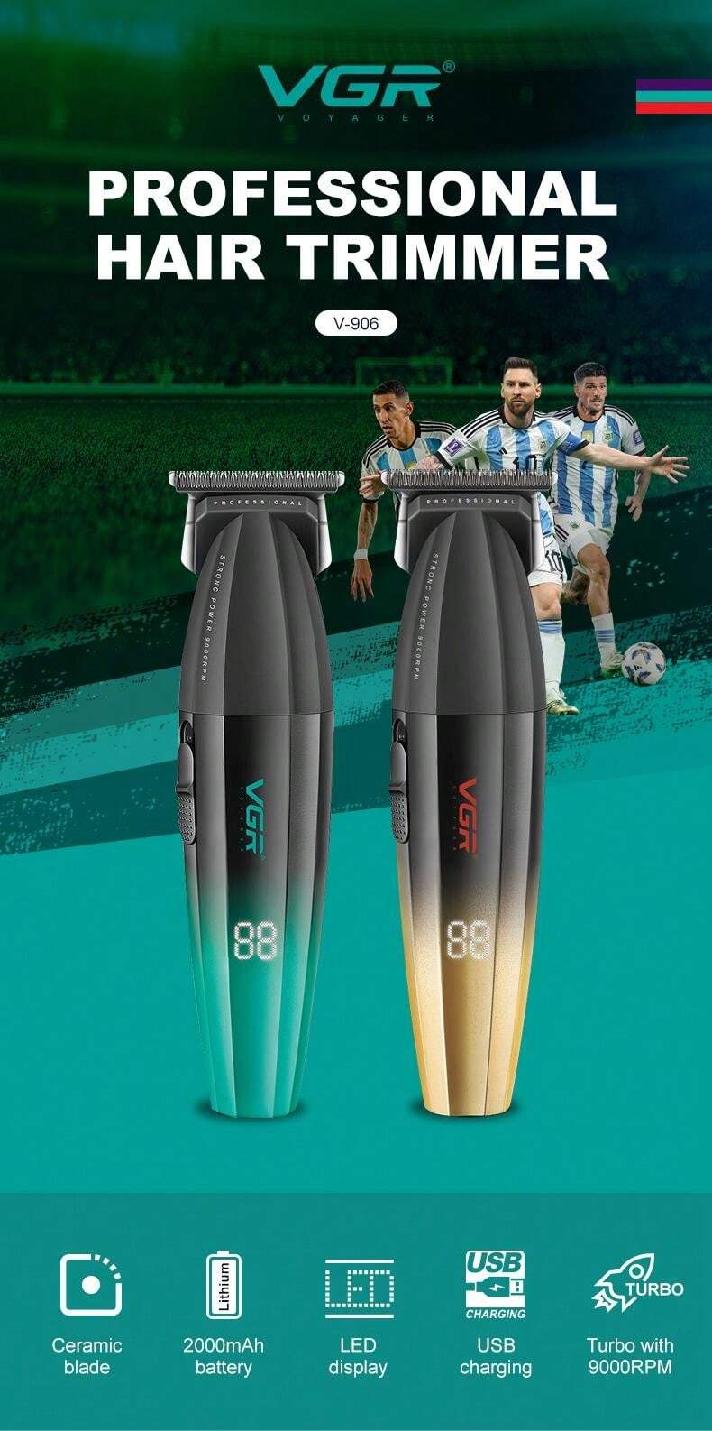 VGR Maquina De Cortar Cabello Metal Housing DLC Blade Barber Cordless Professional Hair Trimmer ...