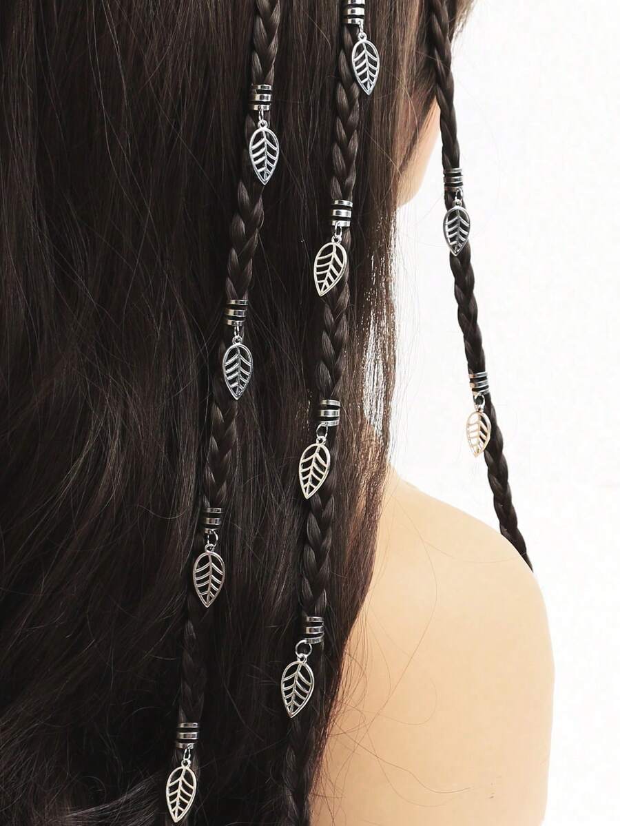 10pcs Silver Hollow Leaf Shape Hair Clips, Hair Beads For Women's Daily ...