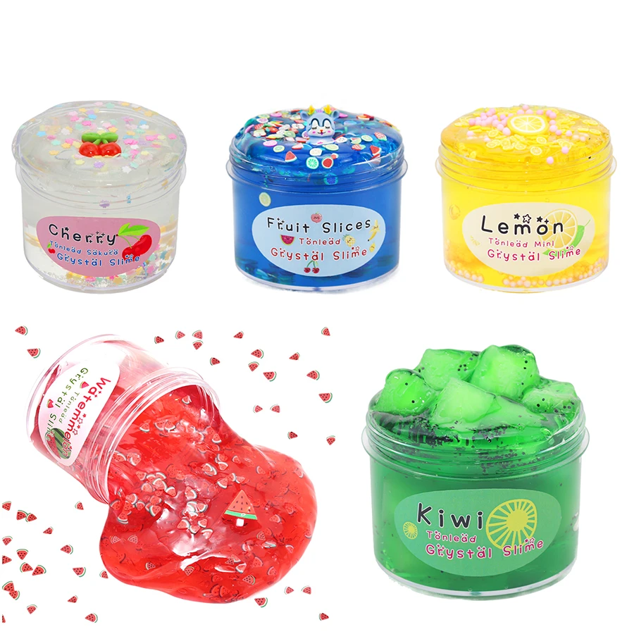 Crystal Slime, Fruit Slime With Coconut Boba, Lemon Scented Transparent Putty, Stress Relief Toy ...