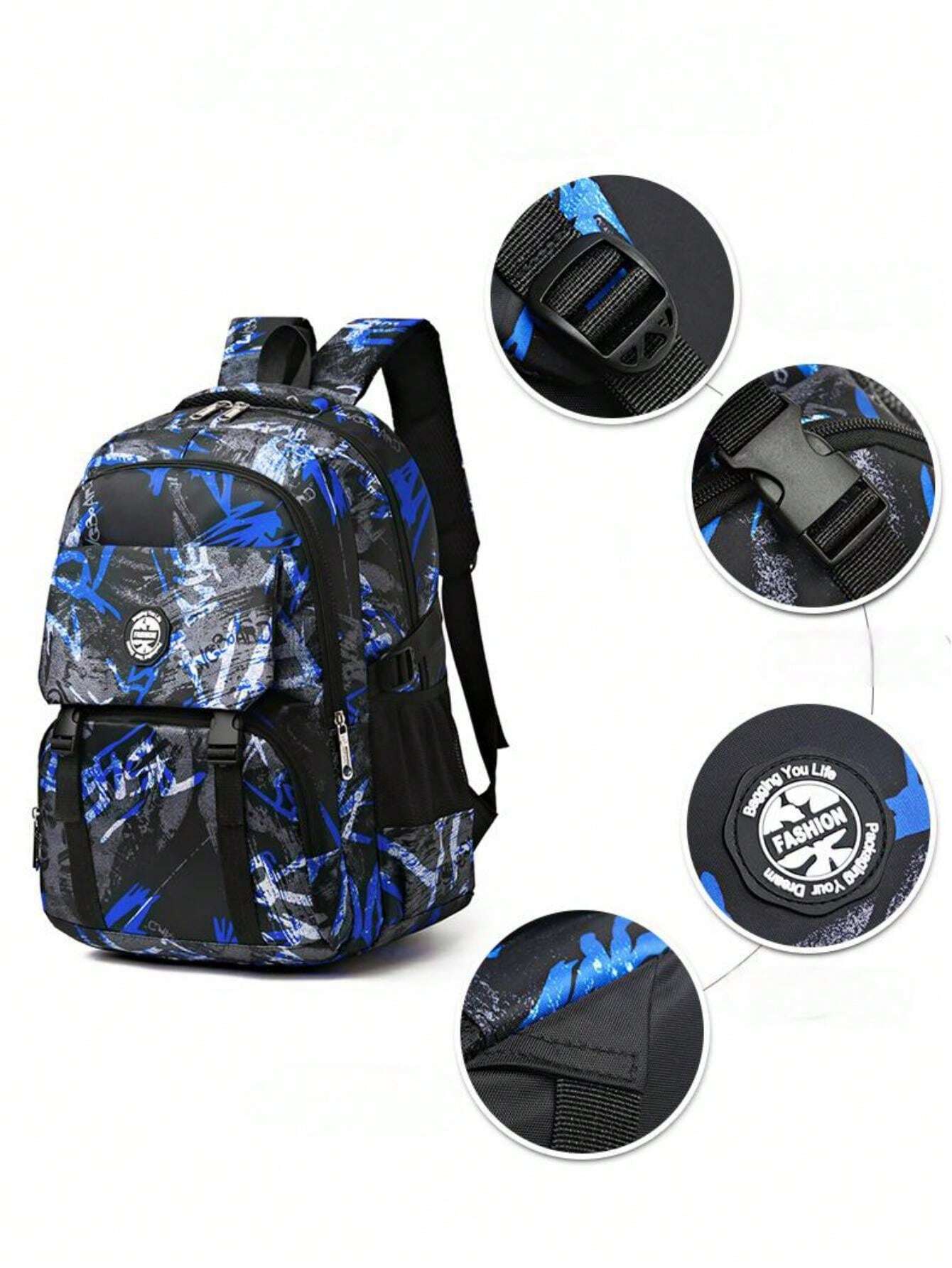 17-Inch Graffiti Backpack, Personalized Laptop Travel Bag With Multiple ...