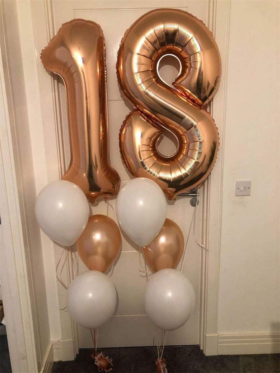 Rose Gold 18 Number Balloons, 32Inch Giant Number 18 Balloons Foil ...