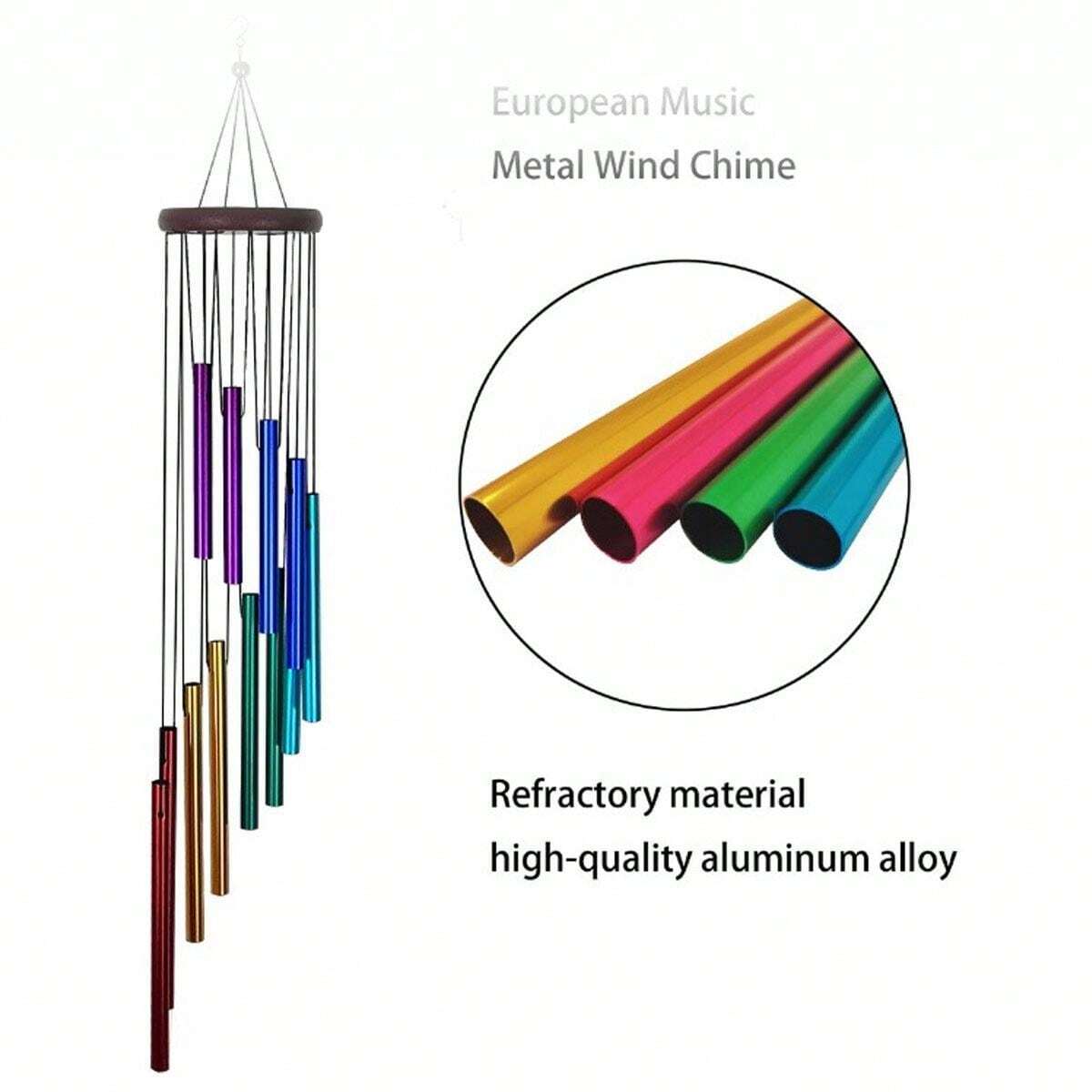 Aluminum Tube Tuned Wind Chime With Solid Wood Top, 12 Tubes Europen ...