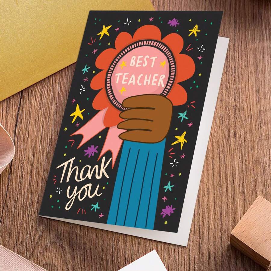 Tarjeta de agradecimiento al profesor, tarjeta de regalo creativa con dibujos animados para ...