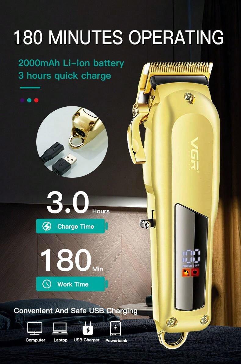 Máquina de Cortar Cabelo Elétrica VGR Barber Clippers Aparador Recarregável Profissional Sem Fio ...