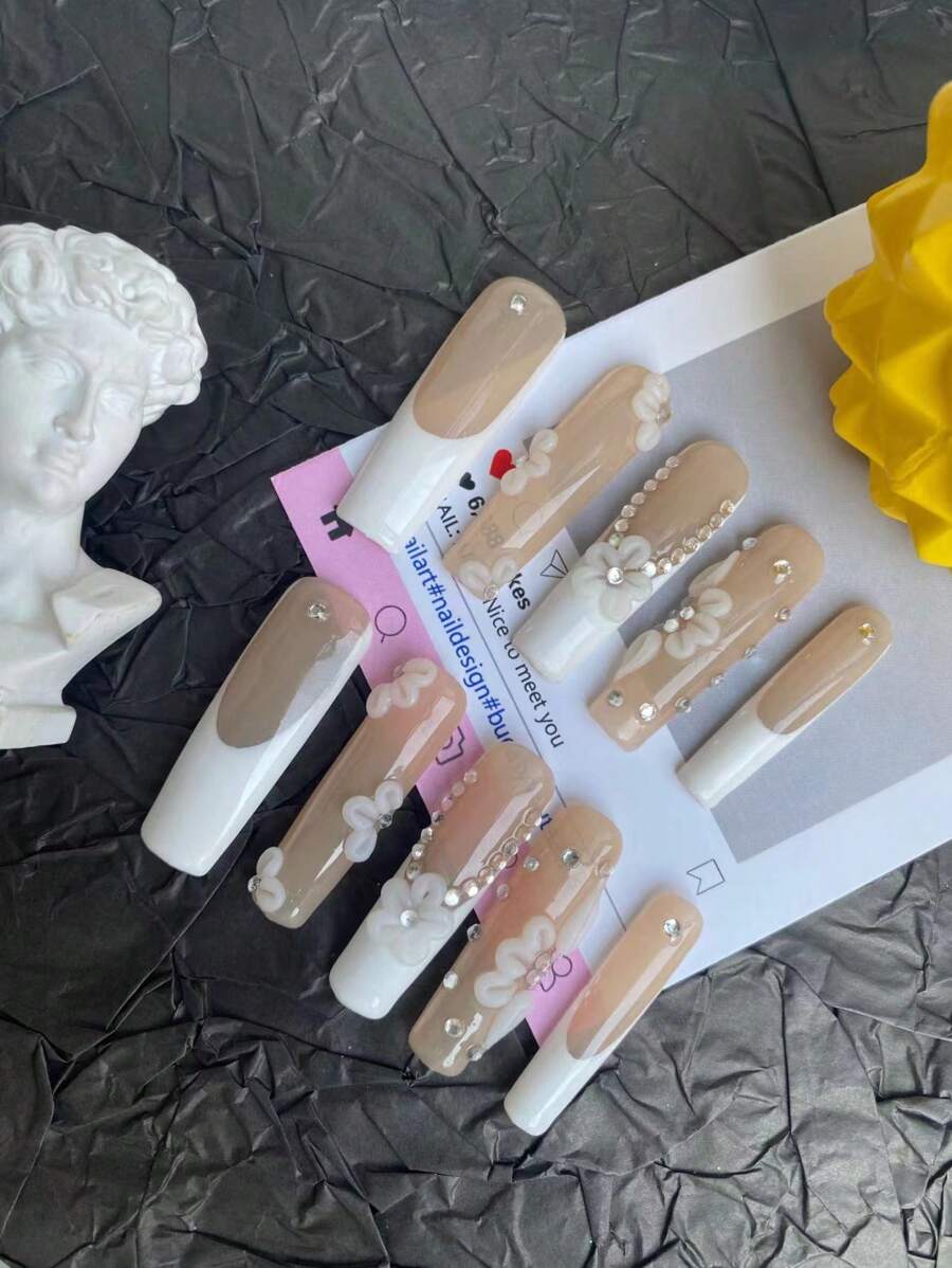 10 Pieces Of Pure Handmade Square Long Armour-Shaped Carved Nail Art ...