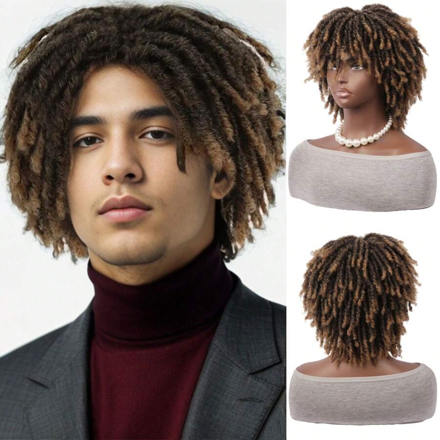 Short Braided Wig For Man Afro Curly Bob Wigs 8 Inch Black Crochet ...