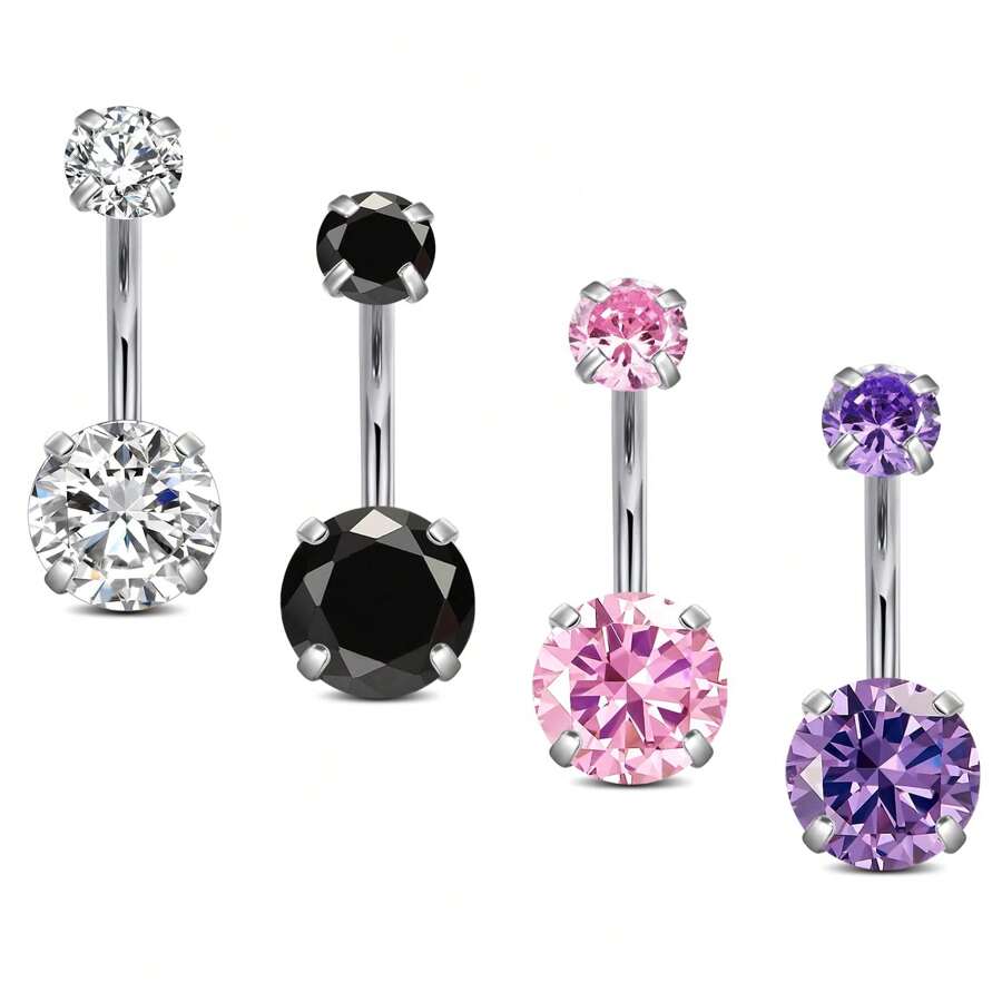 Belly Button Rings Surgical Stainless Steel Round Cubic Zirconia Navel ...