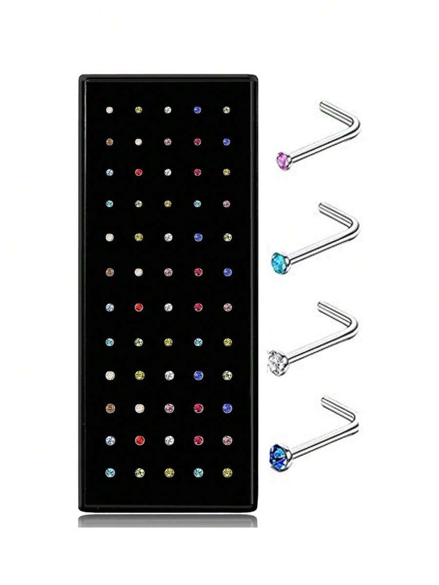 Drperfect 60pcs Stainless Steel Nose Studs Rings Piercing Pin Body ...