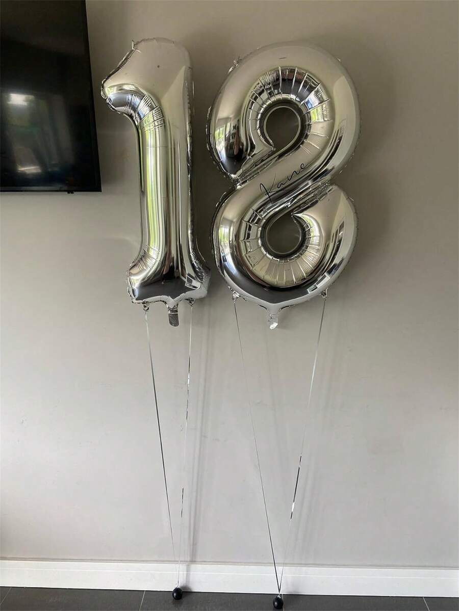 32 Inch (Approximately 82 Centimeters) Silver 18 Number Balloons Large ...