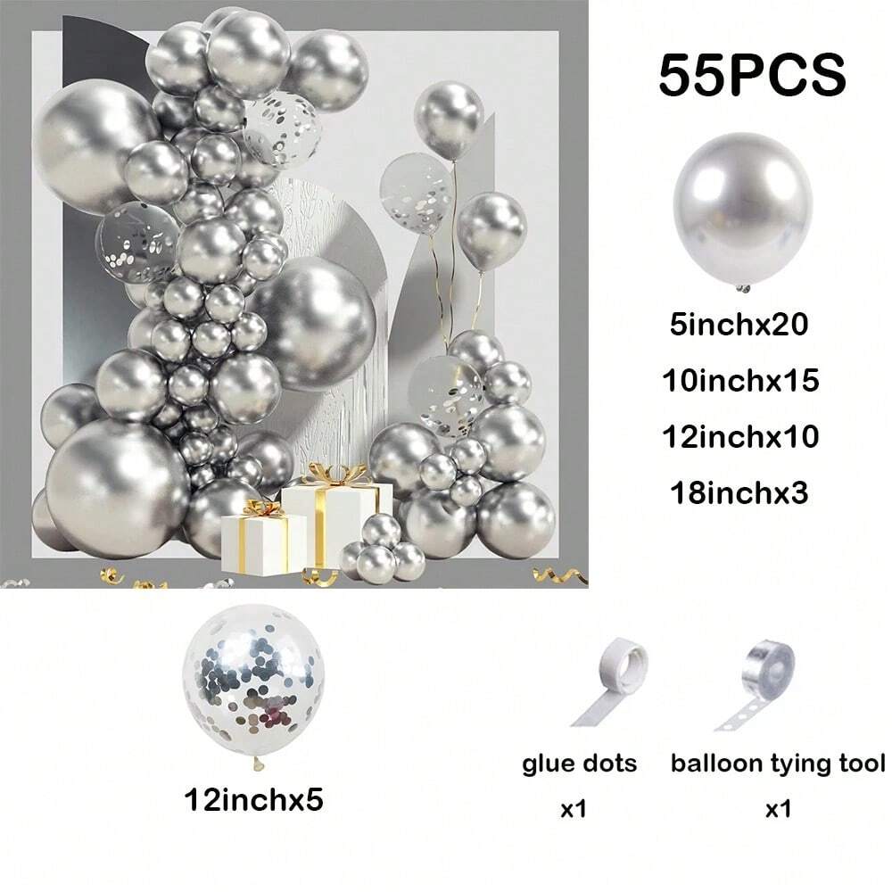 Silver Metallic Balloon Set: Transparent, Gold Flake & Silver Balloon ...