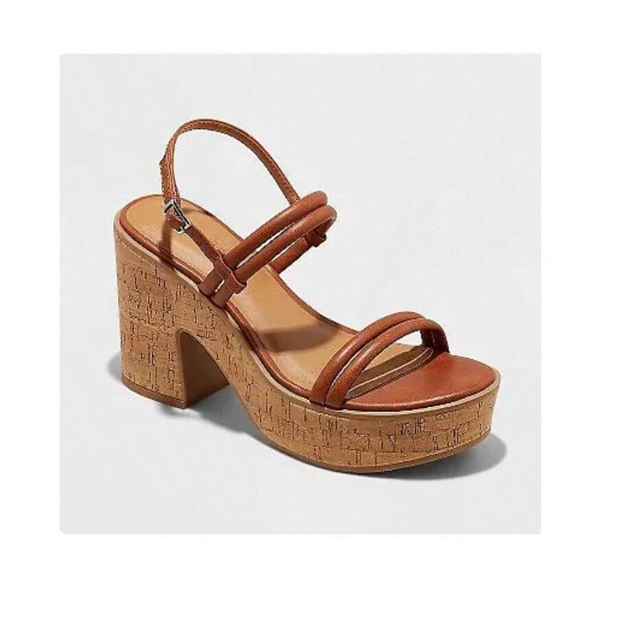 Women's Platform Thick Buckle High Heels 4 Inches Wedge Heel Open Toe ...