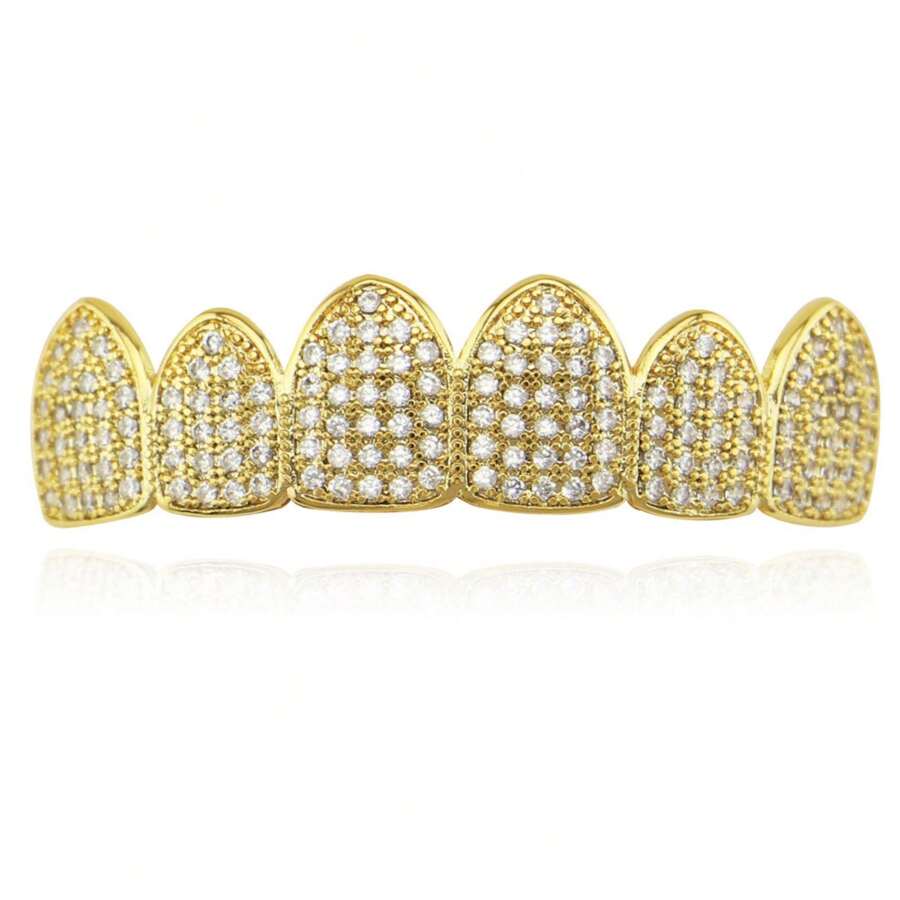 A Set Of Fashionable Top And Bottom Teeth With Sparkling Cubic Zirconia ...