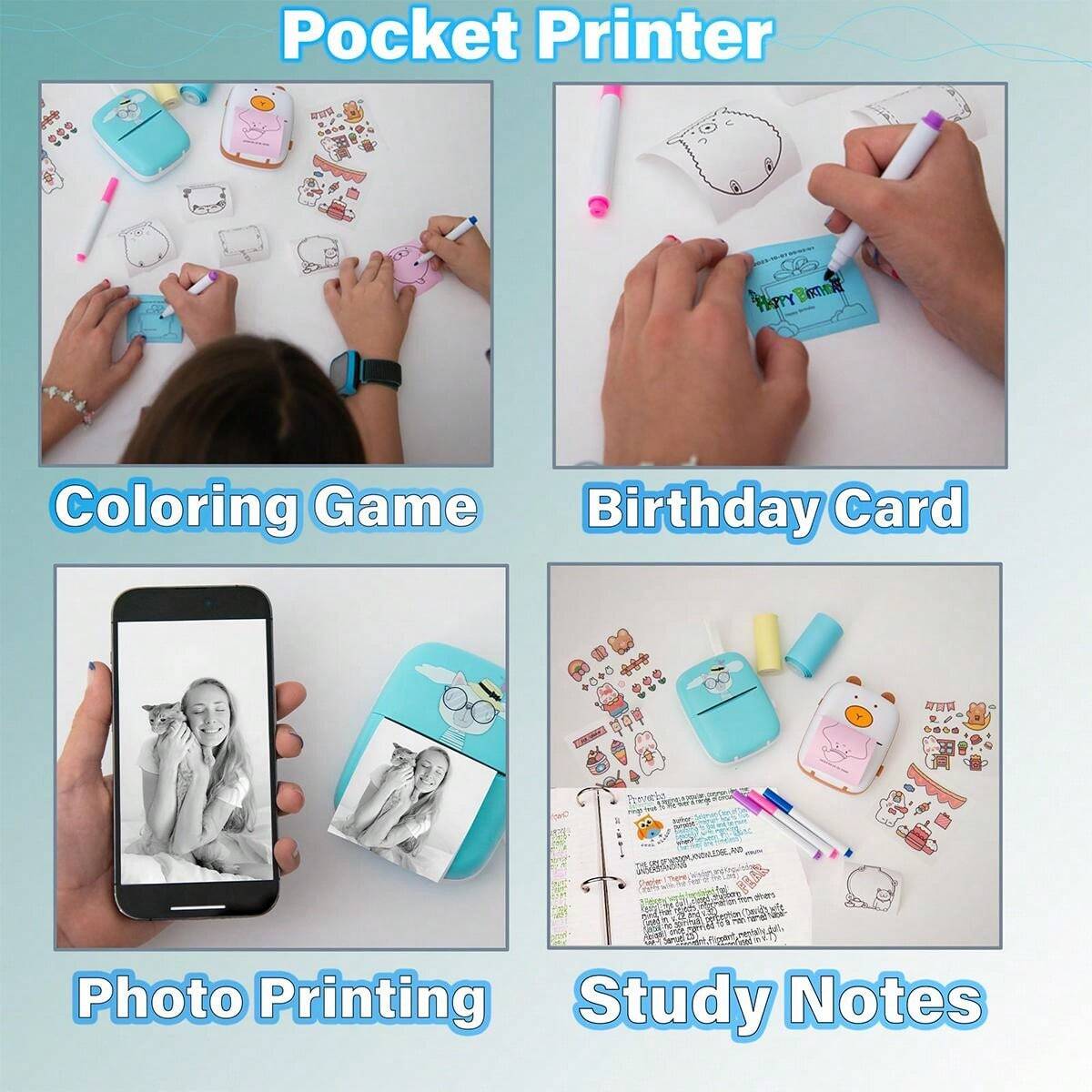 Inkless Sticker Thermal Printer With 6Rolls Color Adhesive Paper And ...