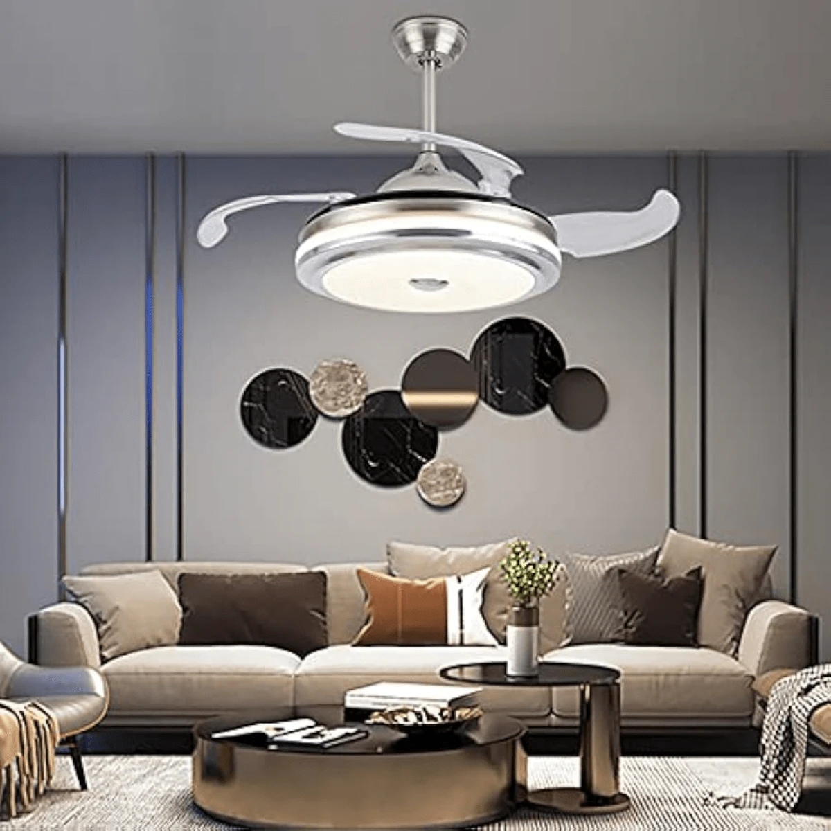 TFCFL Modern Ceiling Fan With Lights And Remote Control - Retractable ...