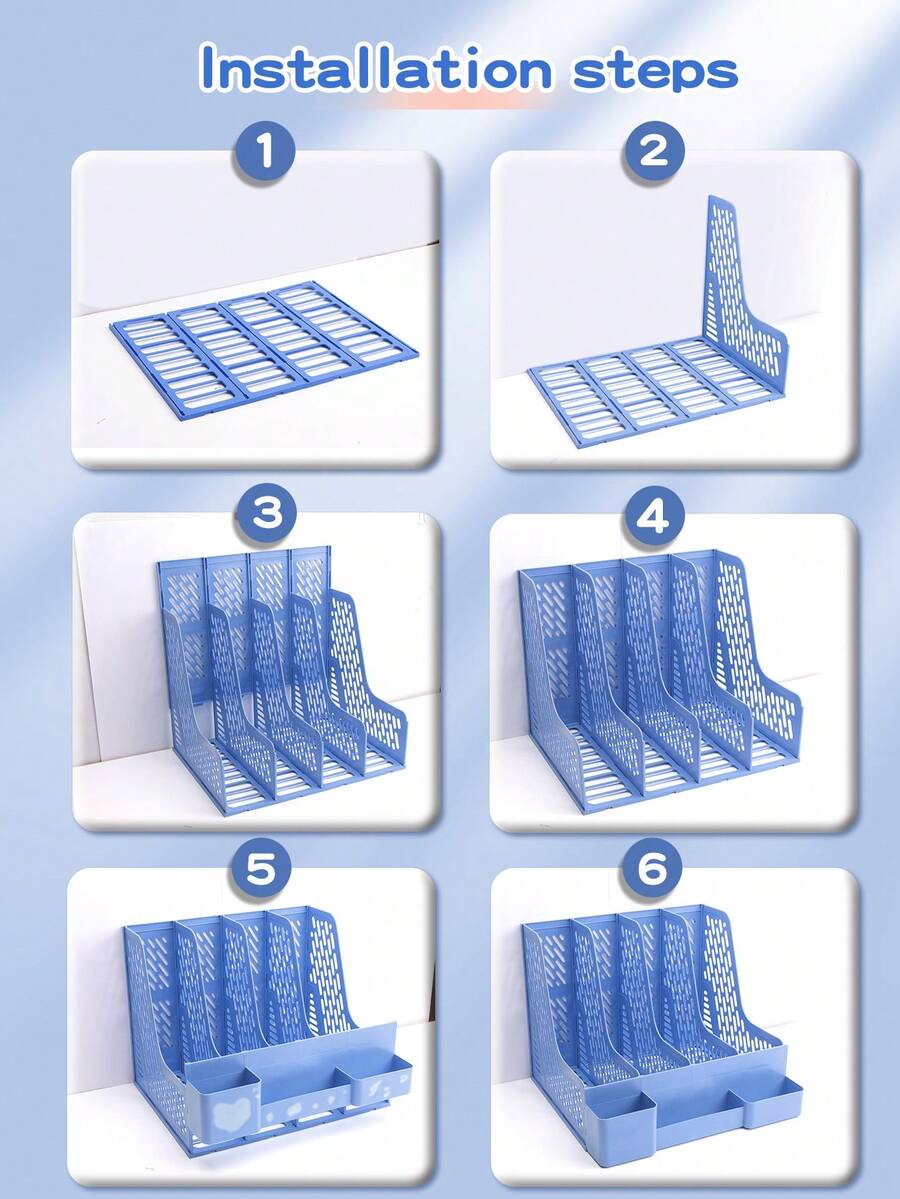 1pc Desktop High-Capacity File Sorting Stand, Four-Grid Storage Shelf ...