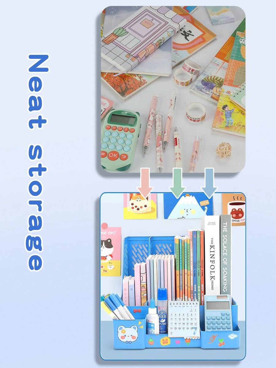 1pc Desktop High-Capacity File Sorting Stand, Four-Grid Storage Shelf ...