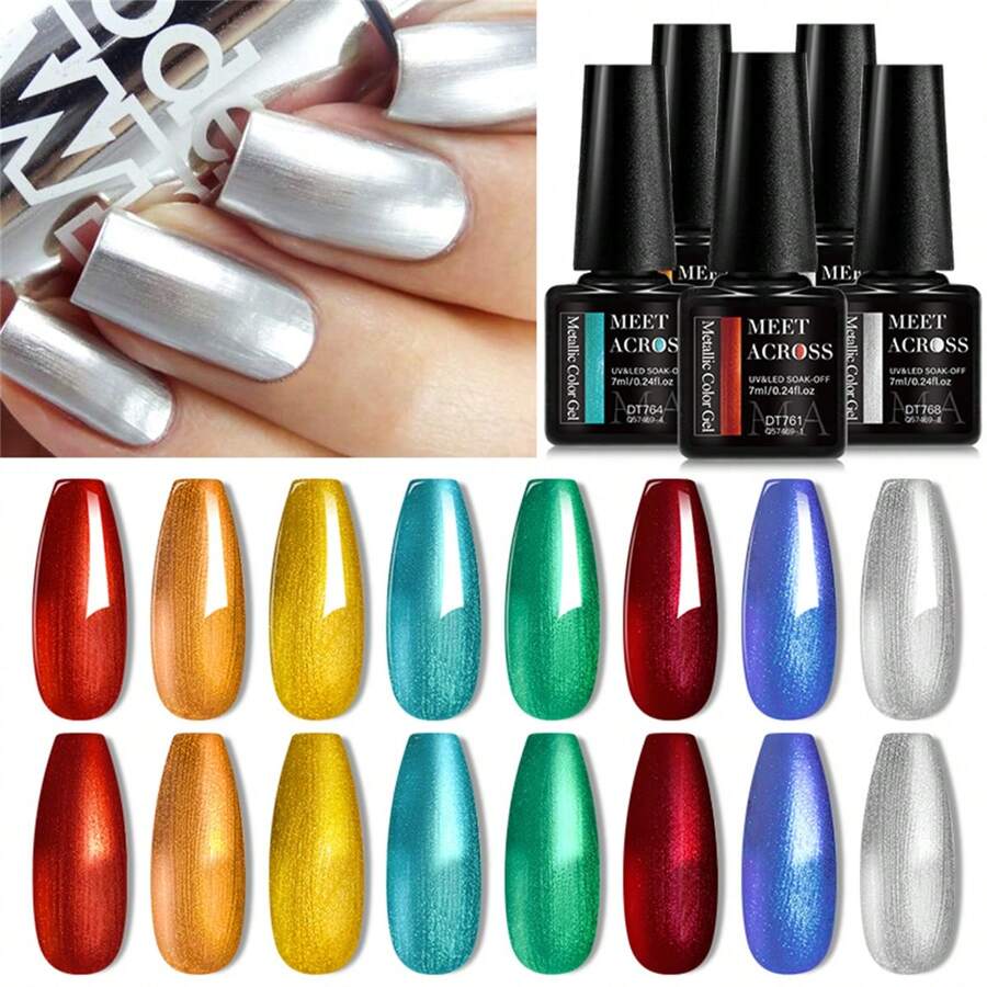 7ml Red Metallic Gel Nail Polish Red Rose Mirror Enamel Gel Uv Led Semi ...