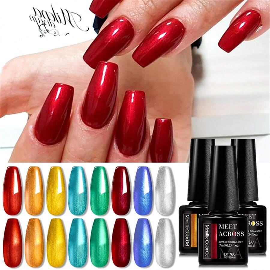 7ml Red Metallic Gel Nail Polish Red Rose Mirror Enamel Gel Uv Led Semi ...