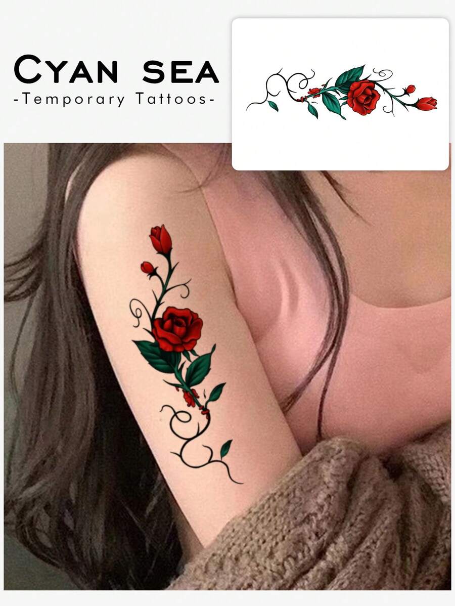 1pc Full Arm Rose Pattern Tattoo Sticker | SHEIN USA