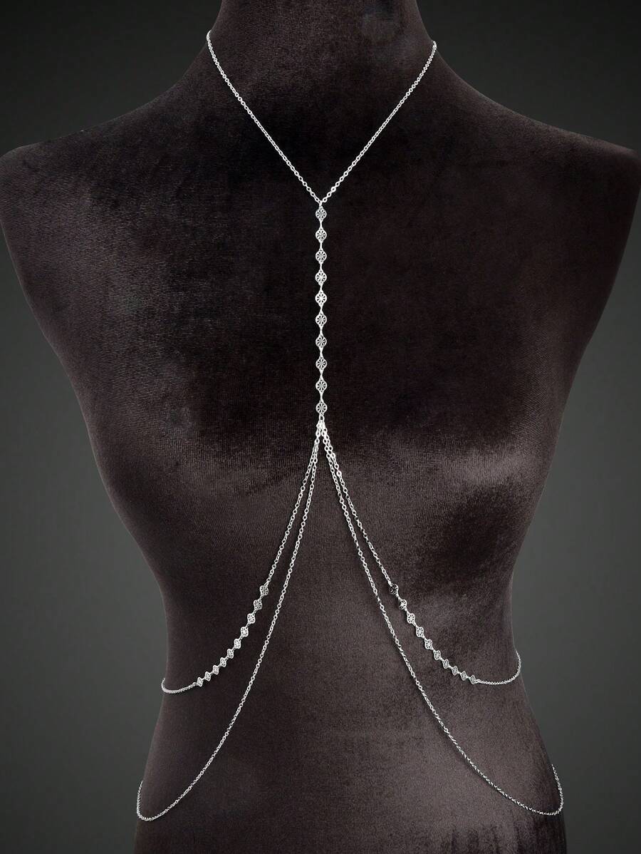 1pc Sexy Silver Layered Body Chain Bra Belly Chain Bikini Beach Rave ...