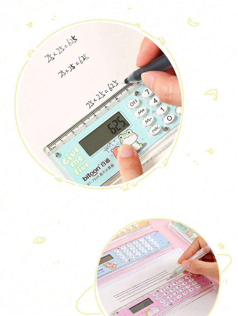 Cute And Practical 2 In 1 Korean Creative Folding Calculator & Ruler ...