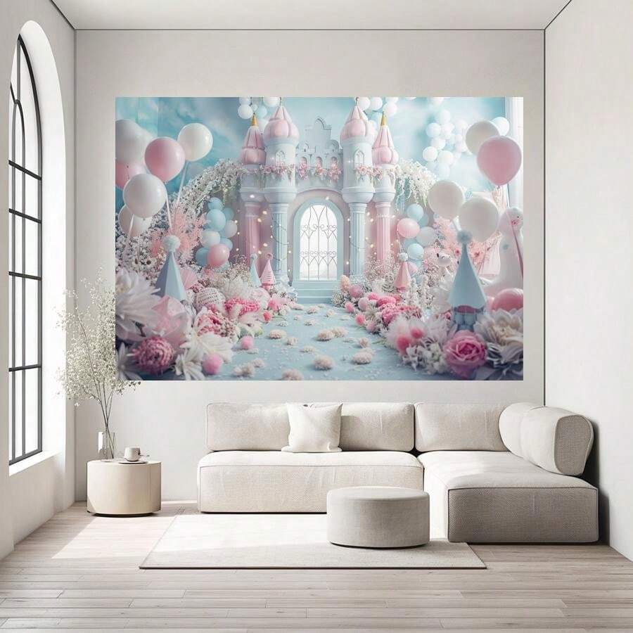 1pc Fairy Tale Castle And Balloon Photography Backdrop - Multi-Purpose ...