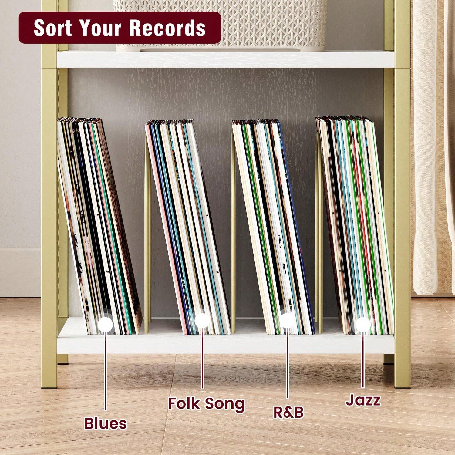 Record Player Stand With Storage, Wooden Turntable Stand With Mesh Gold ...