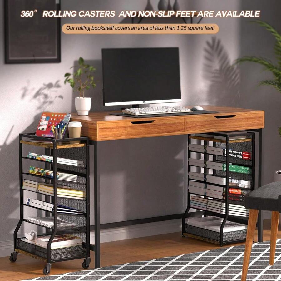 7 Tier Rolling File Cart With Sliding Trays, Wood Metal File Organizer ...