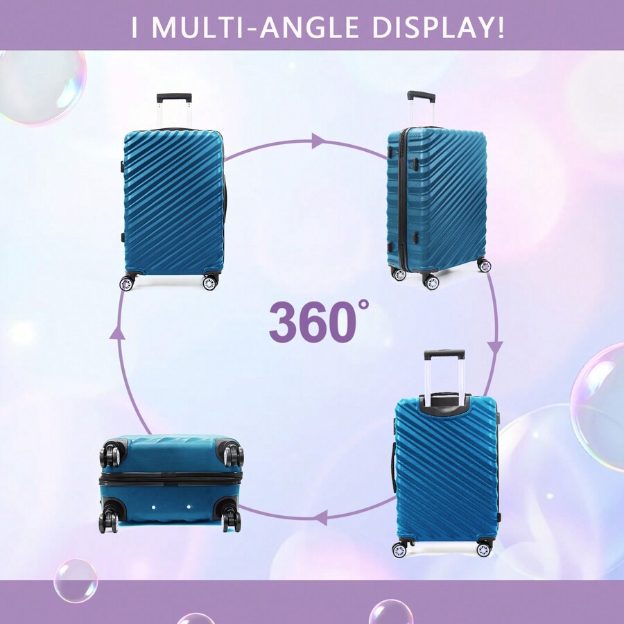 Three Piece Luggage Sets ABS Hard Shell Lightweight Durability Suitcase ...