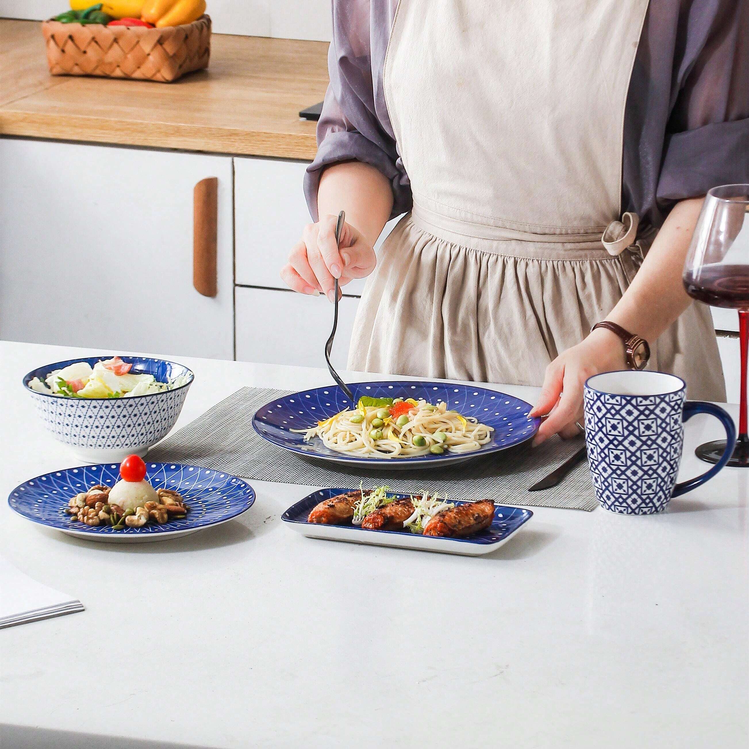 12 Pieces Ceramic Dinnerware - 10.5 Inch Dinner Plates And 24 Oz Cereal ...