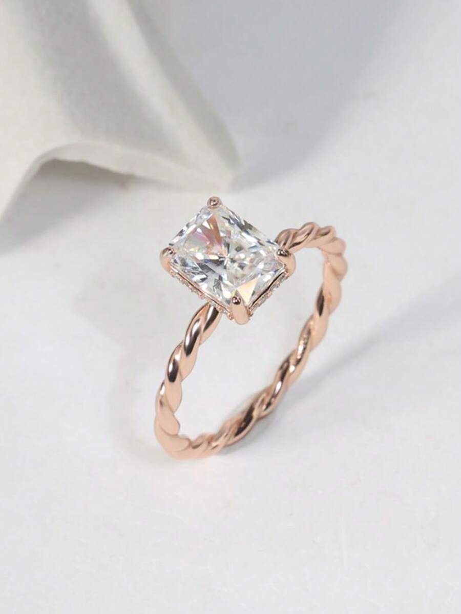 1ct Classic Braid Rectangular Moissanite 925 Sterling Silver Engagement ...