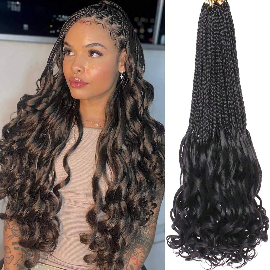 3 Pcs Box Braids Crochet Hair With Curly Ends For Women 12''14''24 ...