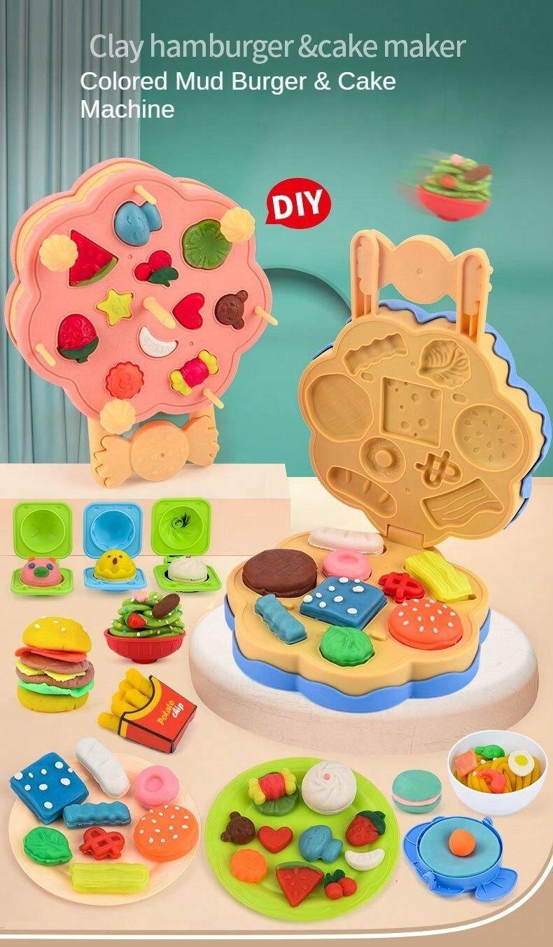 Hamburger Machine Modeling Clay Set For Kids With Mold And Tool Kit ...