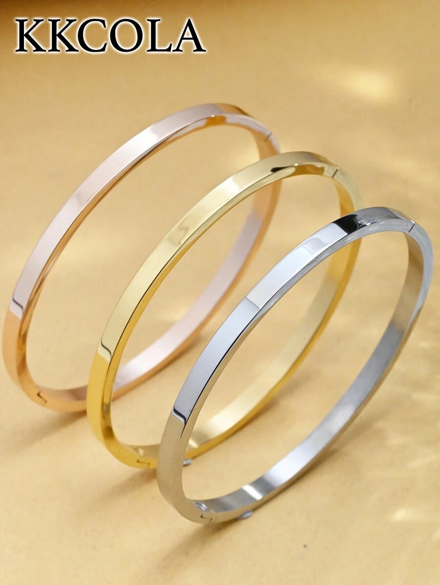 KKCOLA 3pcs/set Fashion Stainless Steel Minimalist Bangle For Women For ...