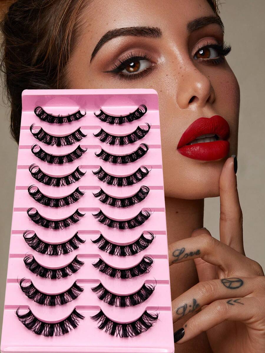 10 Pairs 15mm Long Russian Volume DD Curl Faux Mink Eyelashes, Cat Eye ...