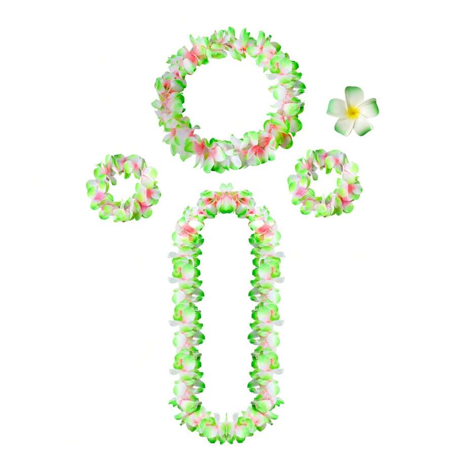 5 Pieces Hawaii Chains Flowers With Necklace Headband Bracelet Hair ...