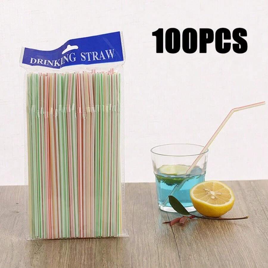 100pcsColorful Bendable Straw Drinking Kunststof Straw For Milk Tea Bar ...
