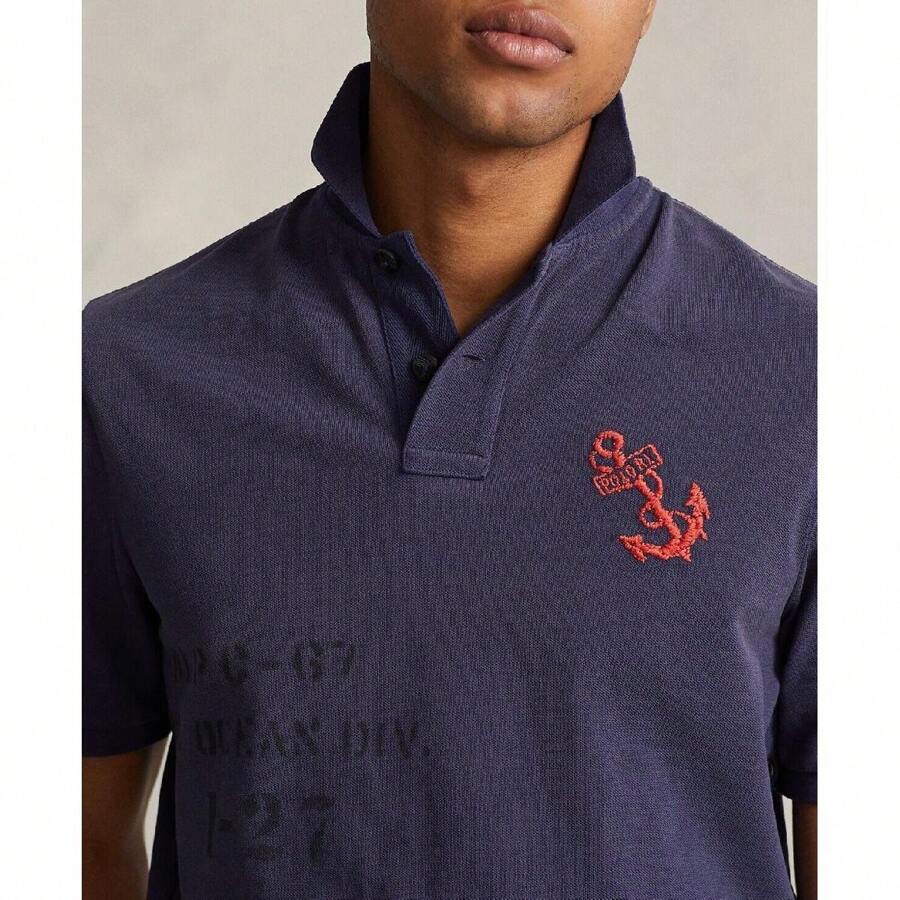 Polo Ralph Lauren Camiseta polo de hombre ajuste clásico azul marino, malla con gráfico, cuello ...