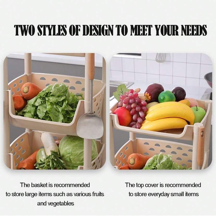 Trolley Cart With Wheels And Hooks, Kitchen Storage Rack, Vegetable ...