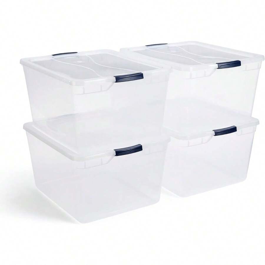Cleverstore Clear 71 Qt 4 Pack Made In Usa Stackable Large Clear Storage Bins With Lids See