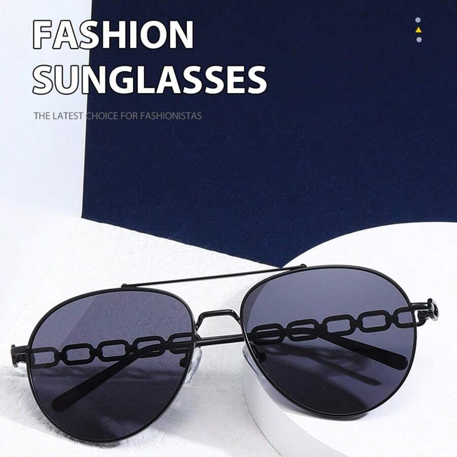 Metal Chain Temple Retro Dual Beam Bicolor Fashion Glasses For Men And Women Shein South Africa