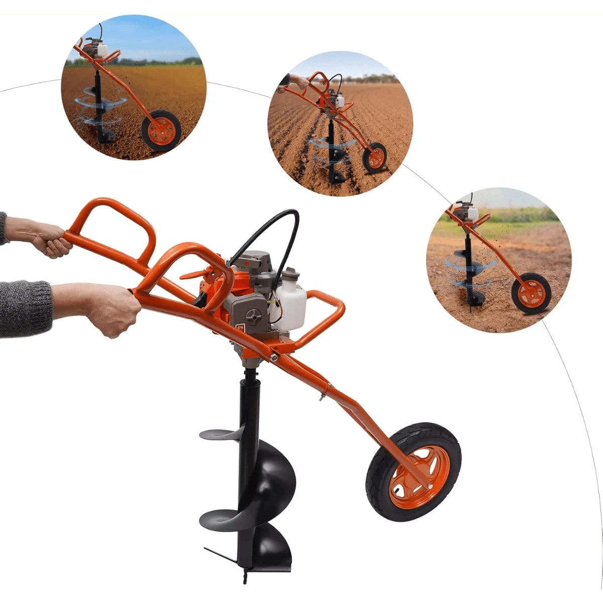 63CC 2.2KW Post Hole Digger Gas Powered Earth Auger Ground Fence Post ...