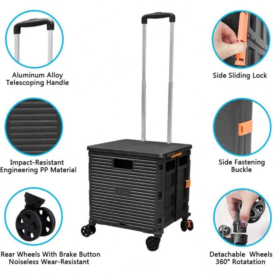 SELORSS Foldable Utility Cart Folding Portable Rolling Crate Handcart ...