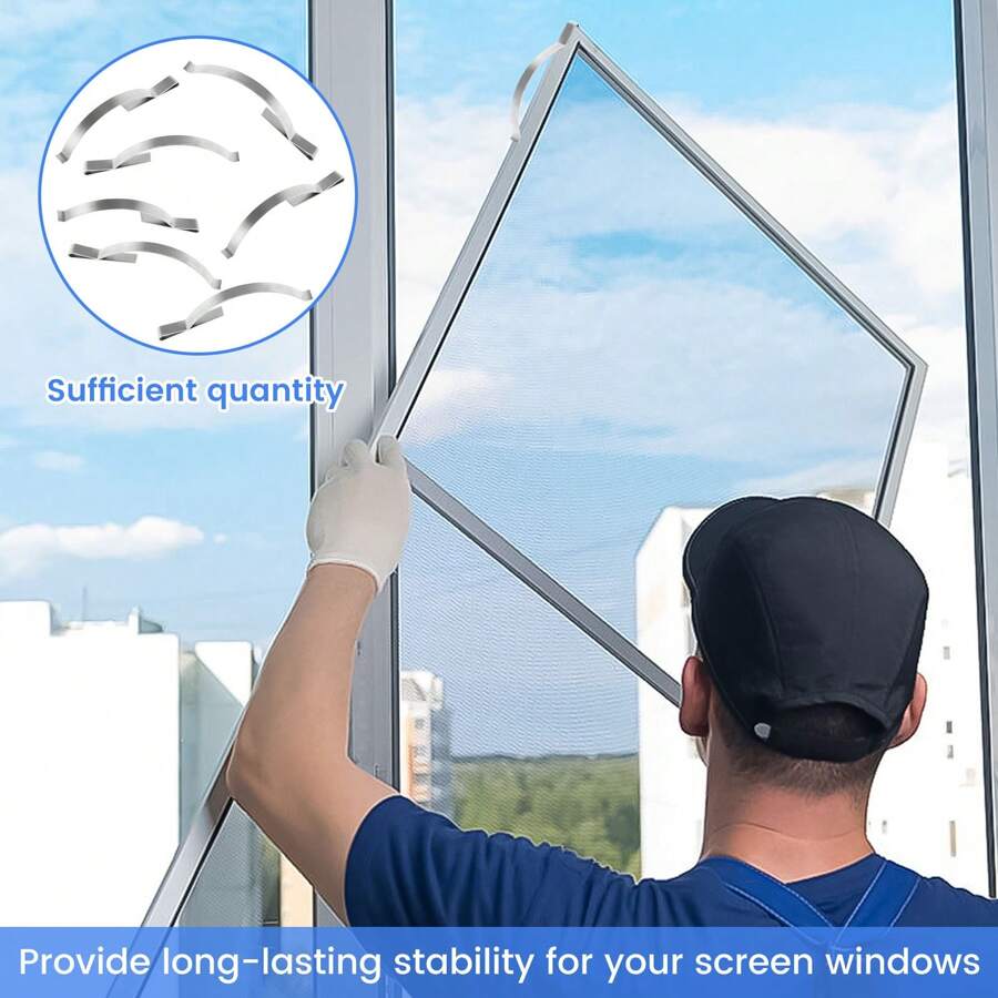 60Pcs Window Screen Spring Clip Set Stainless Steel Flat Window Spring ...